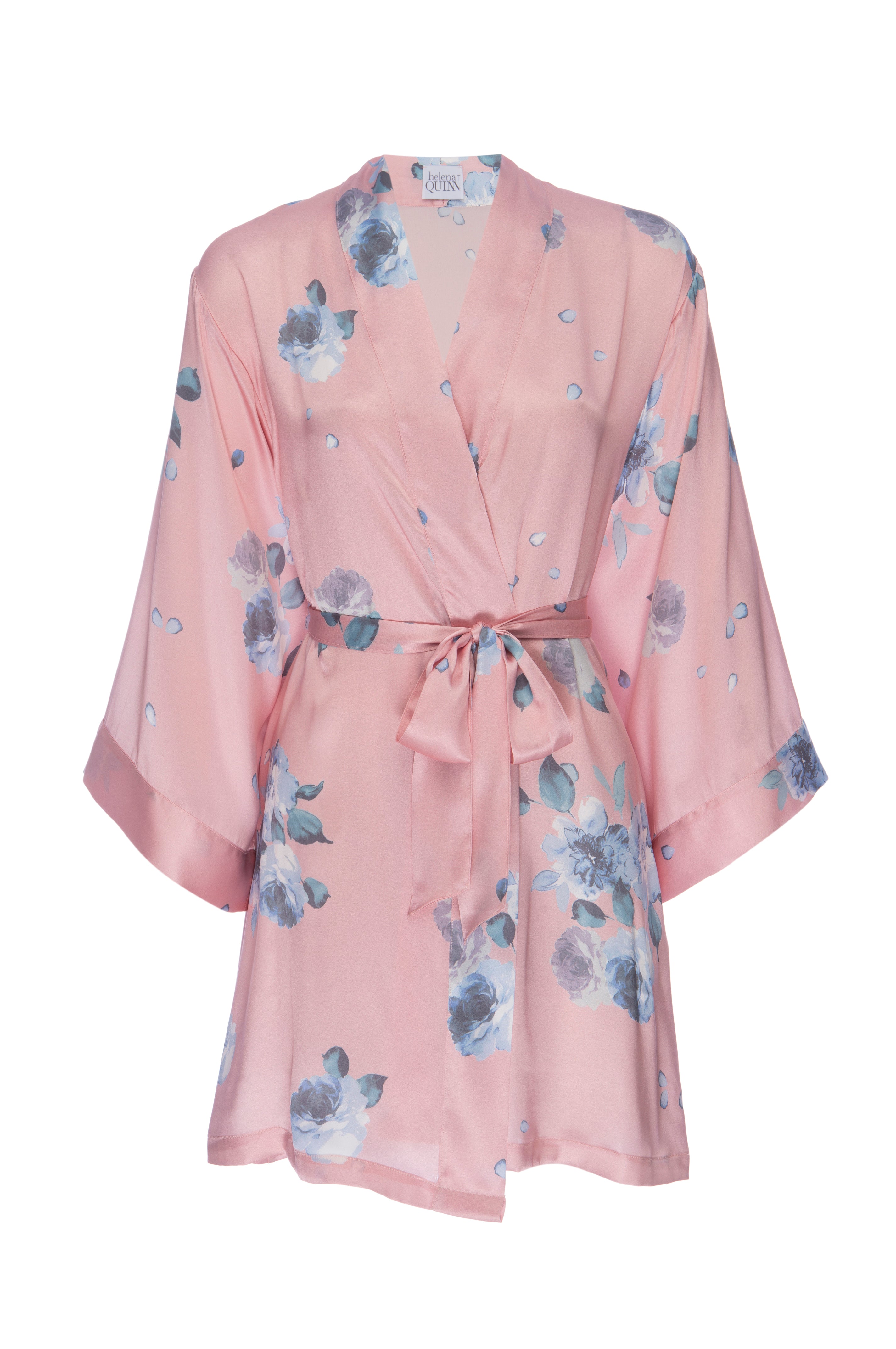 Silk Charmeuse Short Robe: Rose Gold Floral Print – Helena Quinn