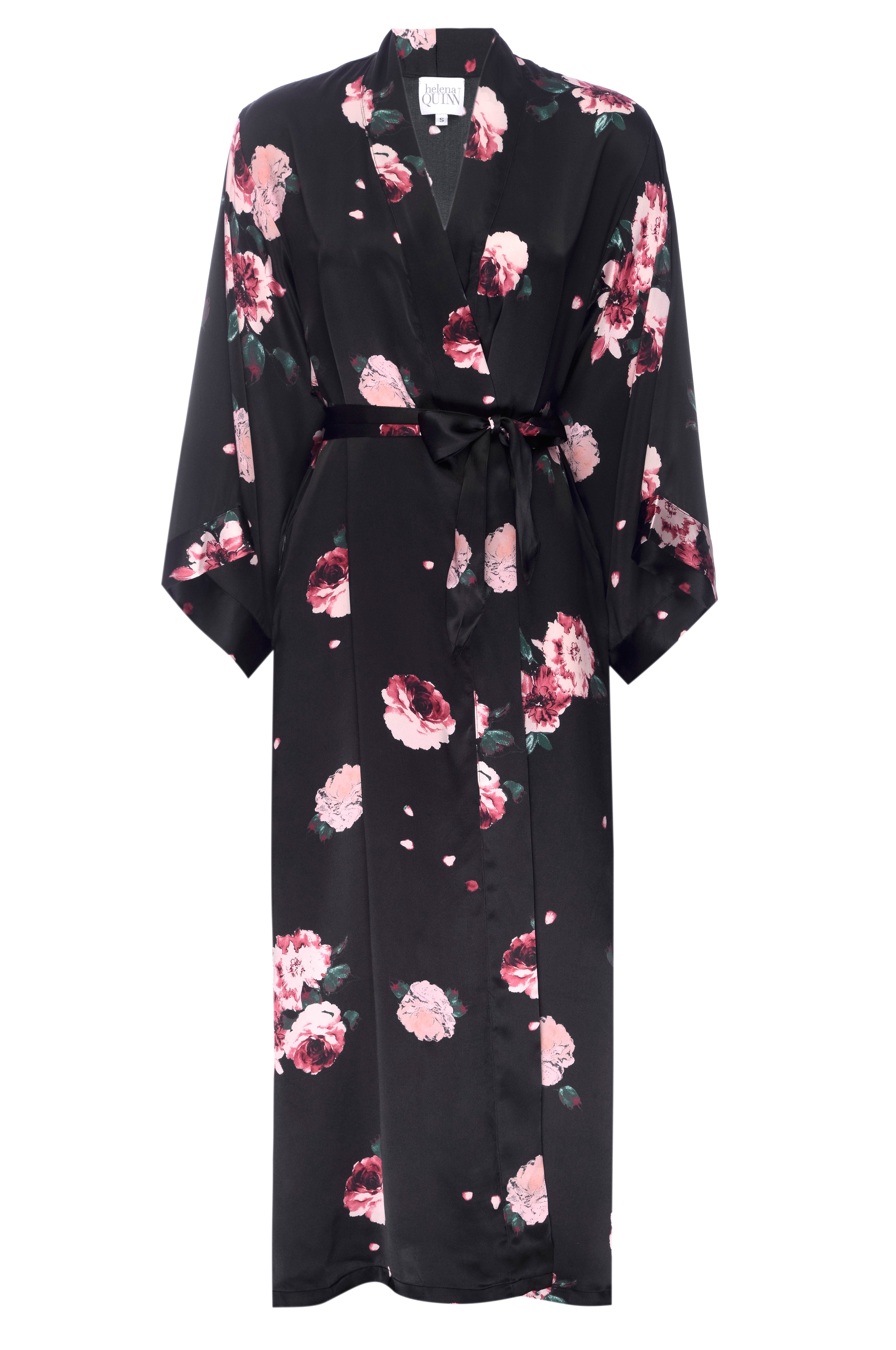 Silk Charmeuse Long Robe: Black Rose Print – Helena Quinn